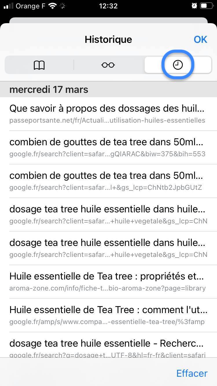 Comment voir l'historique de recherche internet sur un iphone